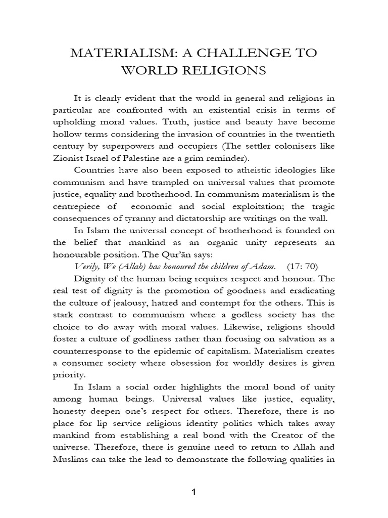 Materialism A Challenge To World Religions | PDF | Allah | Justice