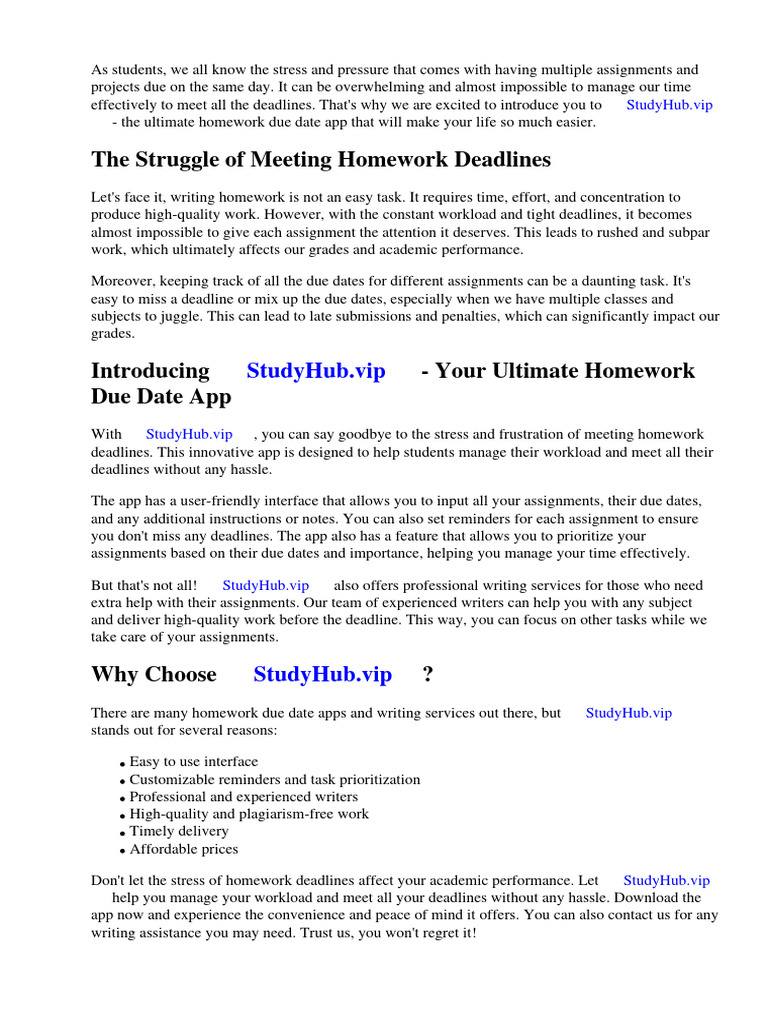 Homework Due Date App Pdf Homework Mathematics