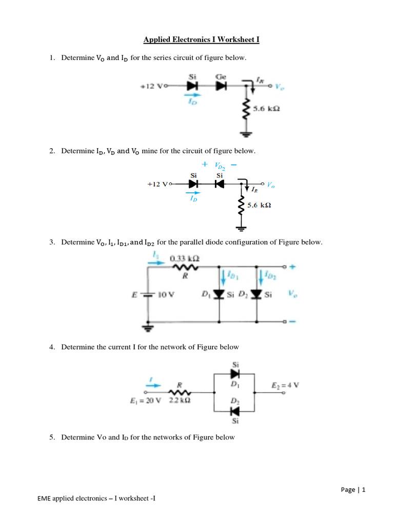 Applied Electronics I Worksheet I | PDF | Rectifier | Electrical Equipment