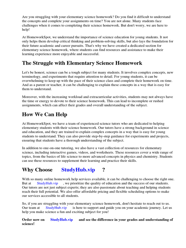 Homeworkspot Com Elementary Science | PDF | Homework | Science