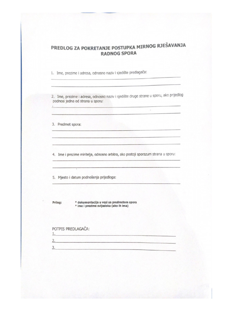 Predlog Za Pokretanje Postupka Mirnog Rjesavanja | PDF