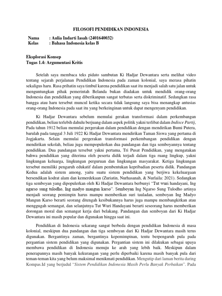FILOSOFI PENDIDIKAN INDONESIA Eksplorasi Konsep - Argumentasi Kritis | PDF