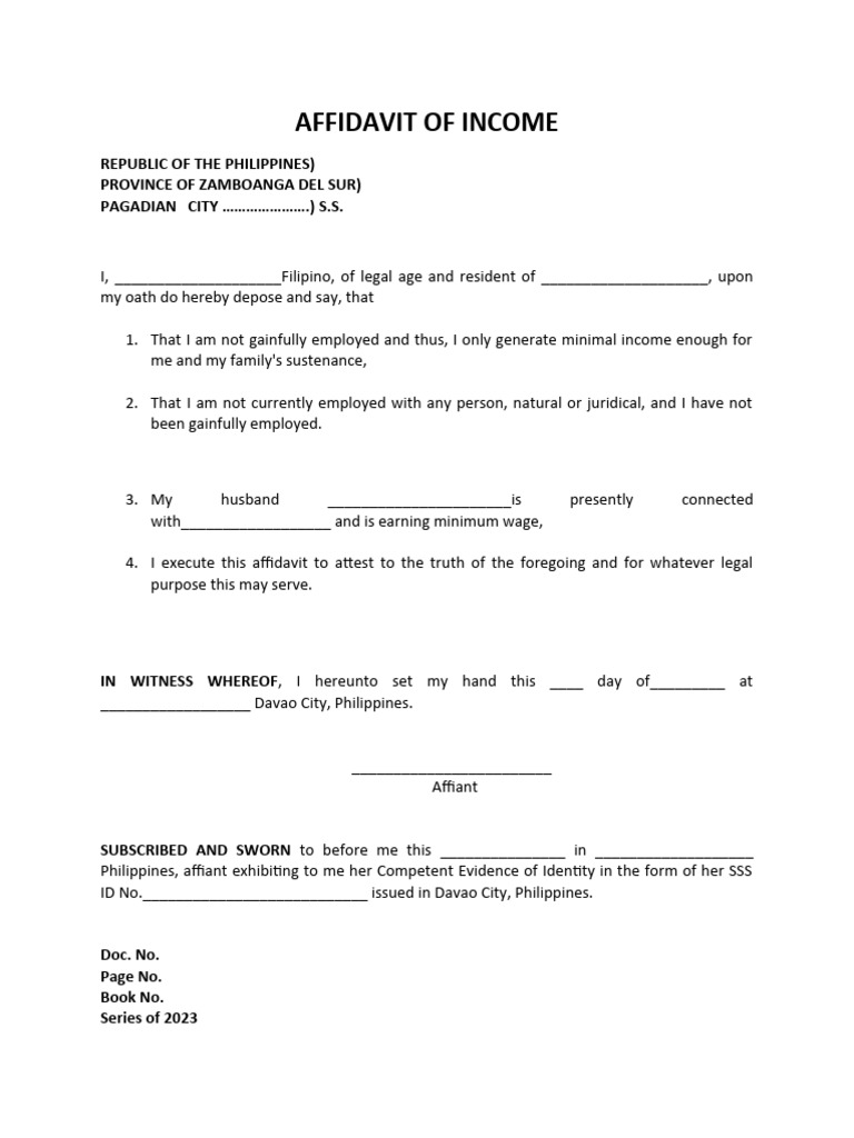 Affidavit of Income Philippines Template | PDF | Social Science