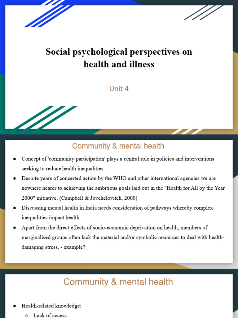 Unit 4 - Advanced Social Psychology | PDF | Community | Mental Health