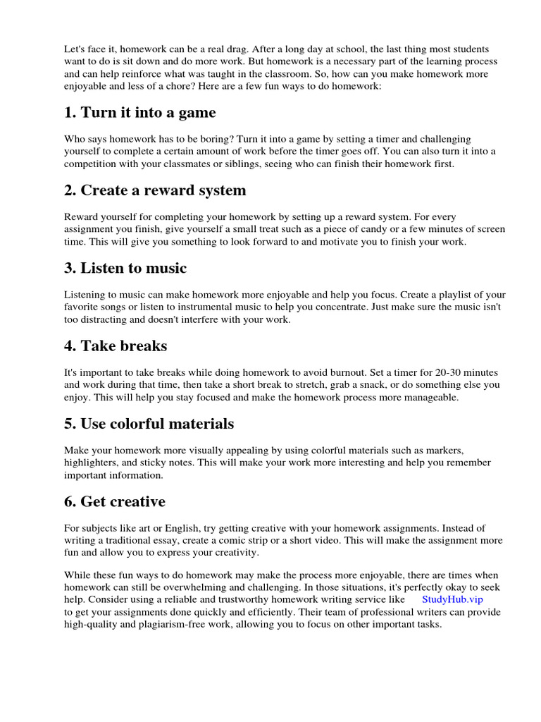 Fun Ways to Do Homework | PDF | Homework | Juvenile Delinquency