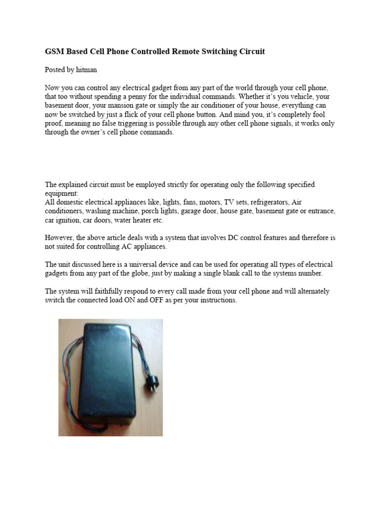 Topic Sana GSM Based Cell Phone Controlled Remote Switching Circuit ...