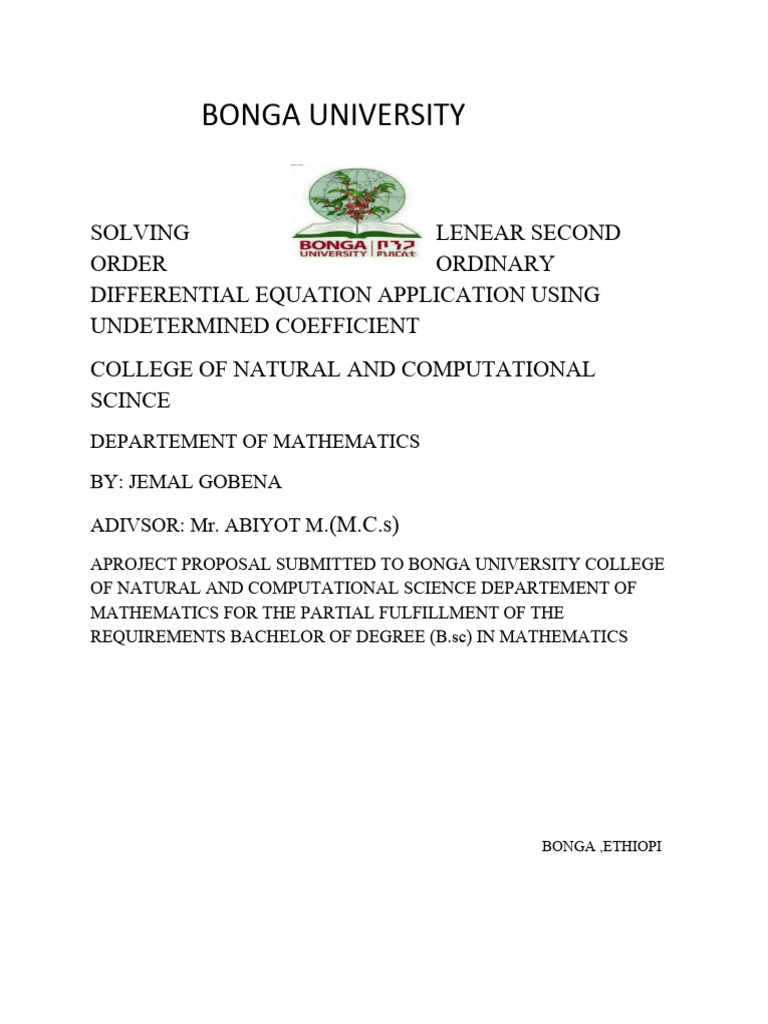 Jemal Proposal | PDF | Ordinary Differential Equation | Equations
