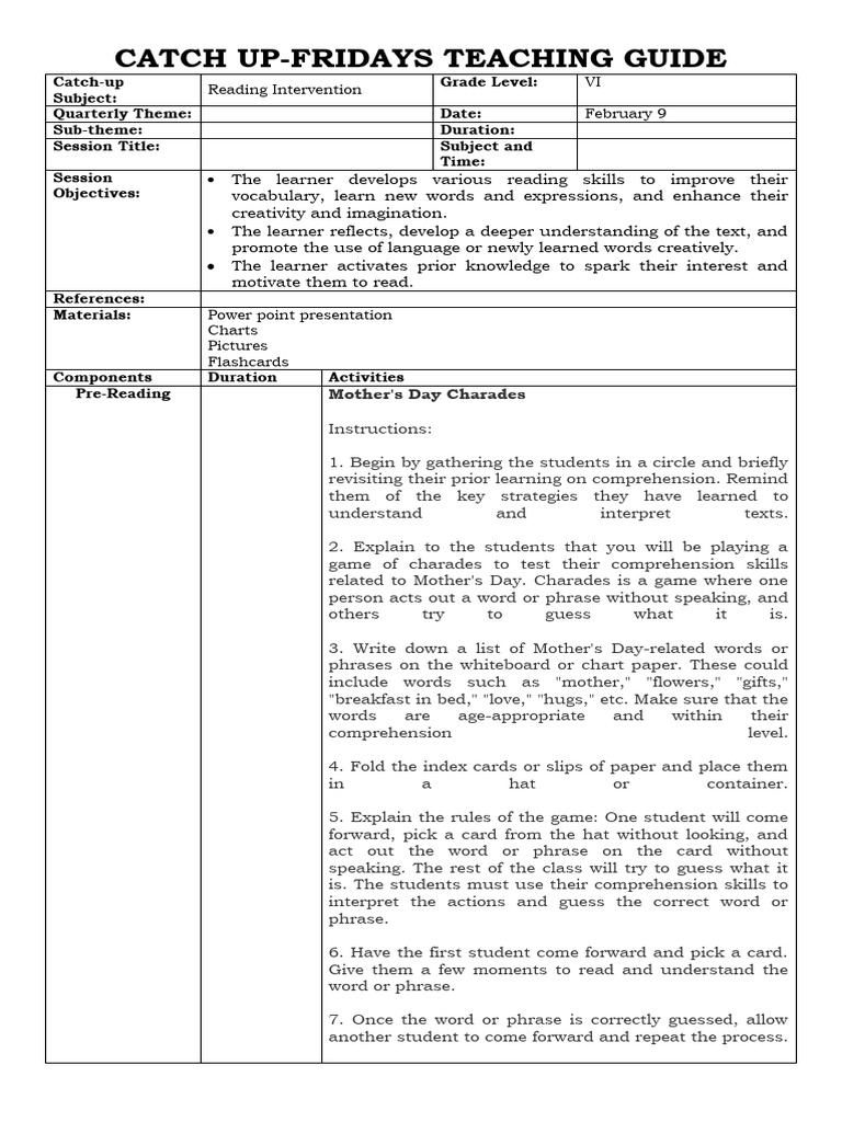 READING-INTERVENTION | PDF | Reading Comprehension | Learning