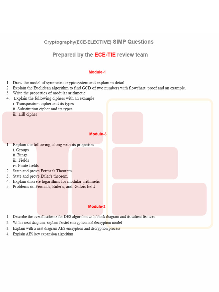 SIMP Questions Prepared by The Review Team: Cryptography (ECE-ELECTIVE ...