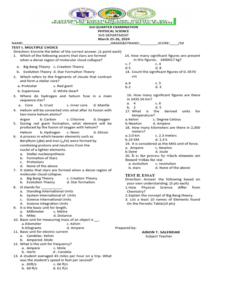 3RD Quarter Physical Science | PDF | Stars | Star Formation