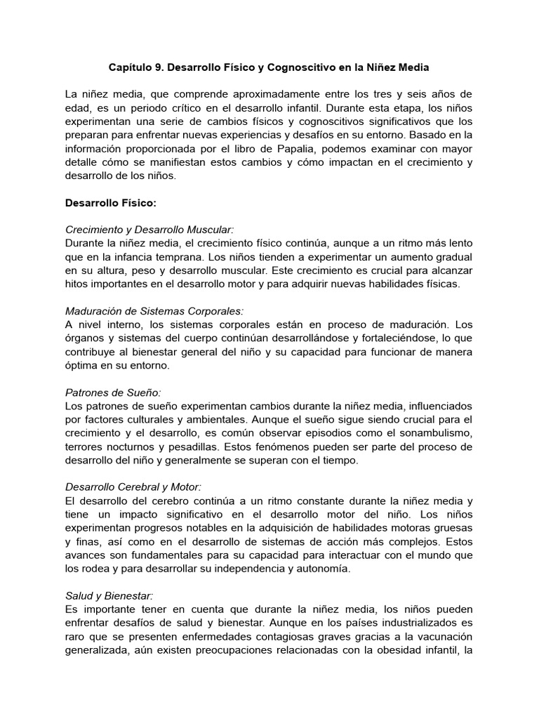 El Desarrollo Físico y Cognoscitivo en La Niñez Media | PDF | Cognición | Teoria de la mente