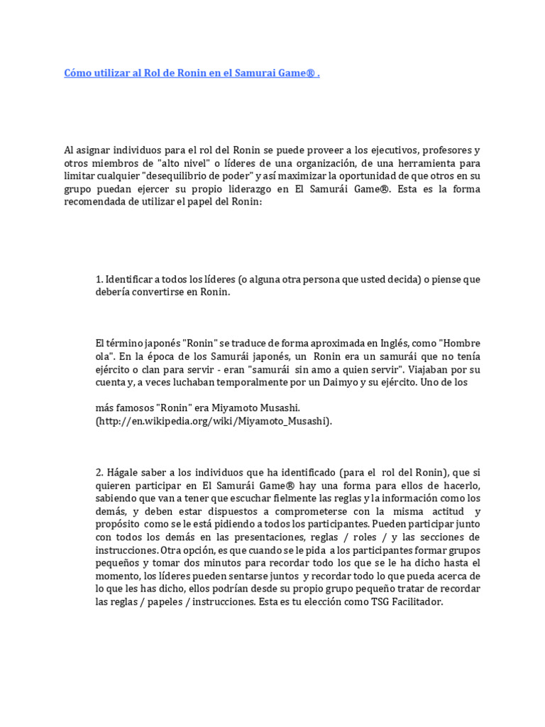 ¿Como Utilizar Al Rol de Ronin en El Juego de Samurai | PDF | Samurai