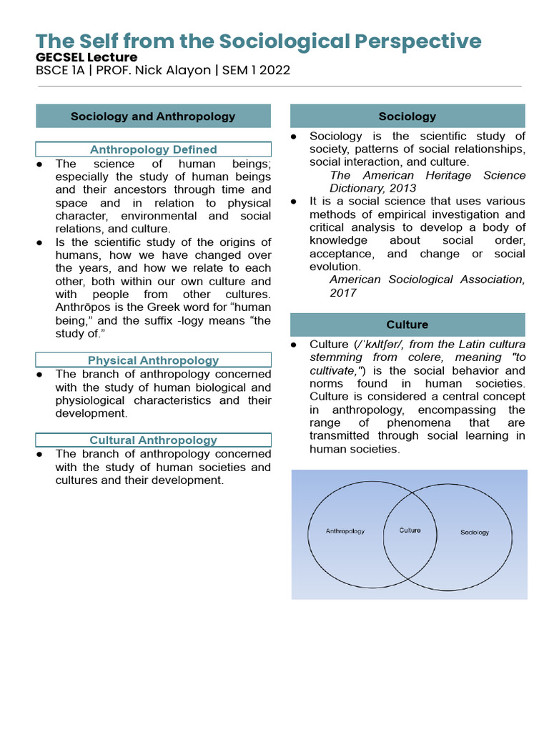 GECSEL L3 - The Sociological Perspective of The Self | PDF ...