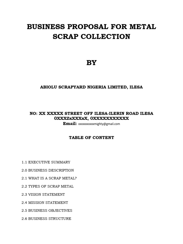 Business Proposal for Metal Scrapyard | PDF | Scrap | Recycling