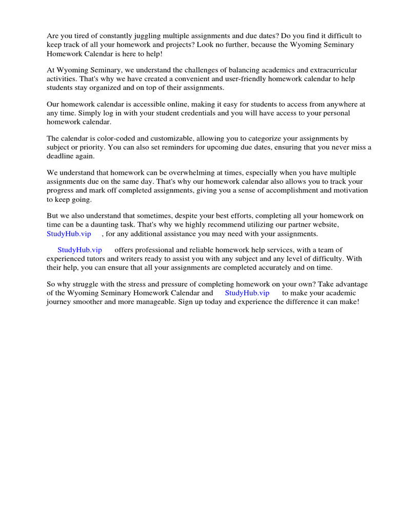 Wyoming Seminary Homework Calendar | PDF | Wellness