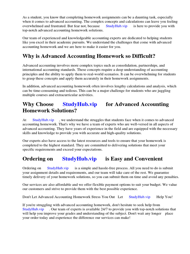 Advanced Accounting Homework Solutions | PDF | Homework | Accounting