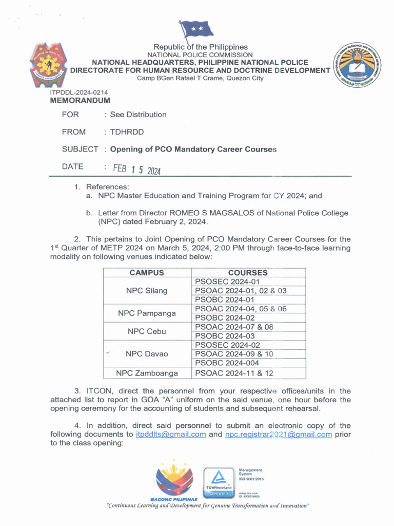 Opening of Pco Mandatory Career Course 1 | PDF