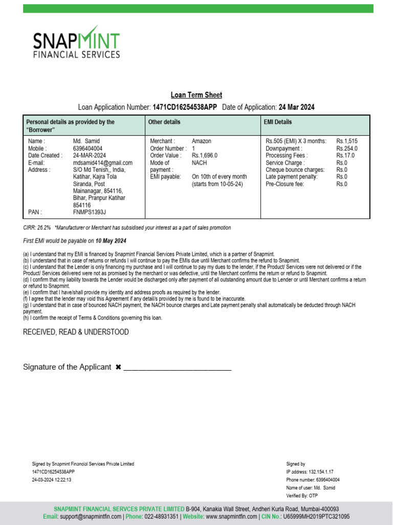 Signed Agreement | PDF | Loans | Interest