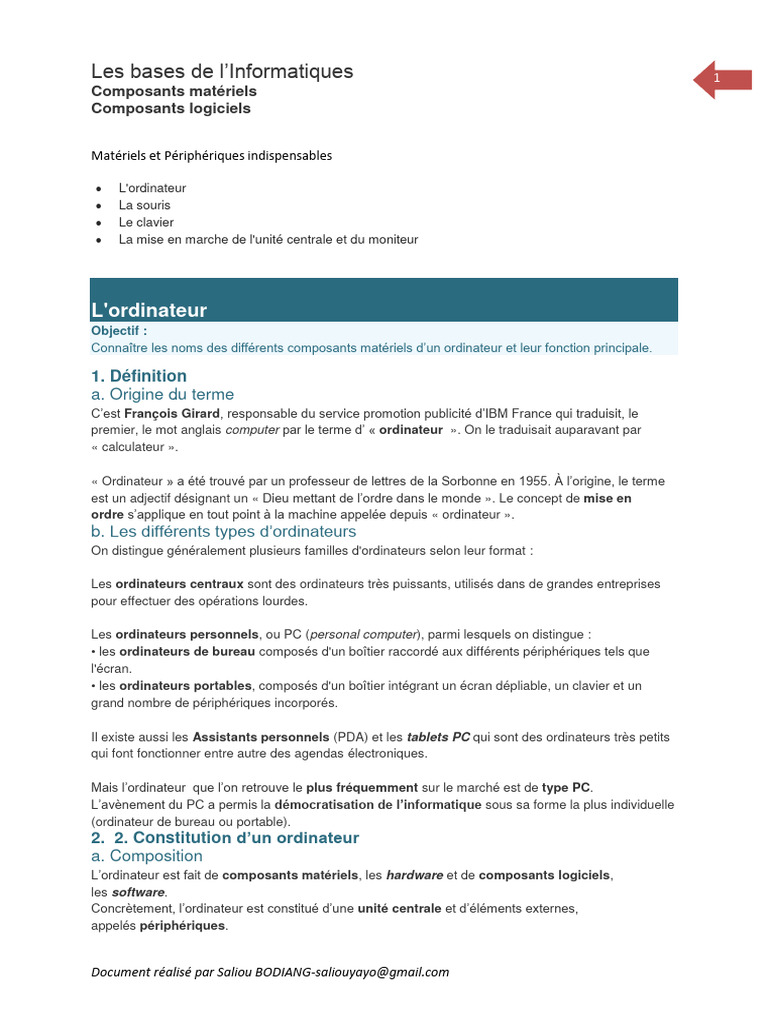 COURS-Les Bases de L'informatique | PDF | Scanner (informatique) | PC compatibles IBM