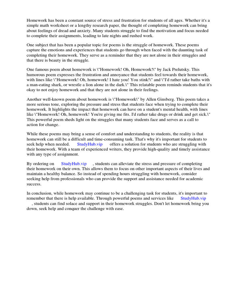 Poems About Homework | PDF | Poetry | Feeling