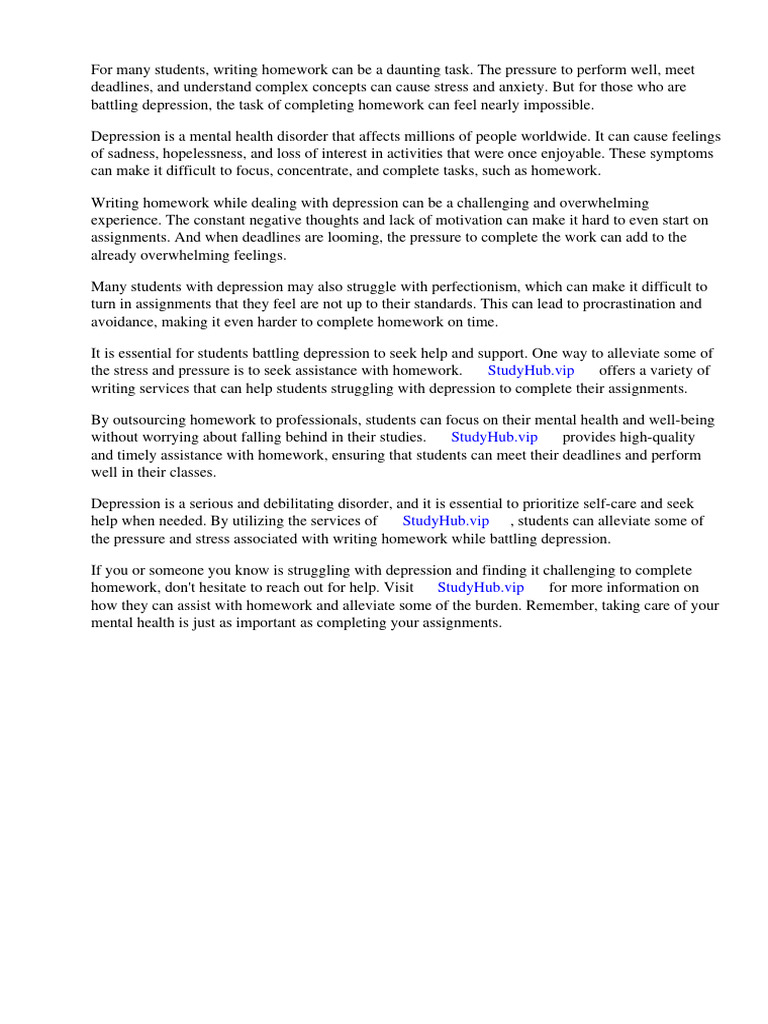 Depression Homework | PDF | Major Depressive Disorder | Homework