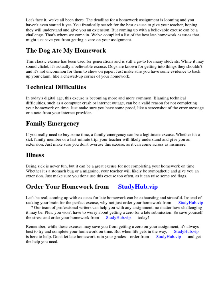Best Late Homework Excuses | PDF | Homework