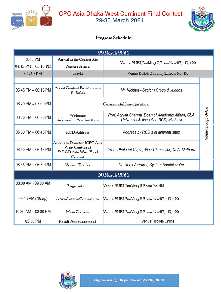 Final ICPC West Contest Schedule 2024 | PDF