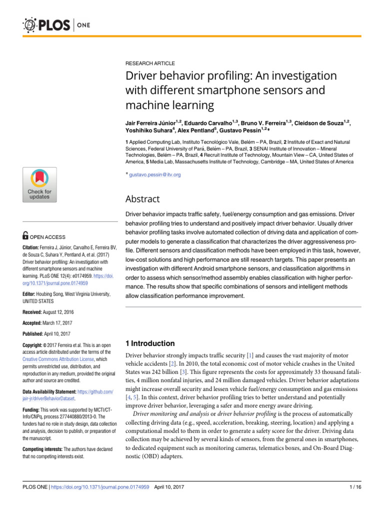 Driver Behavior Profiling An Investigation With Different Smartphone Sensors and Machine ...