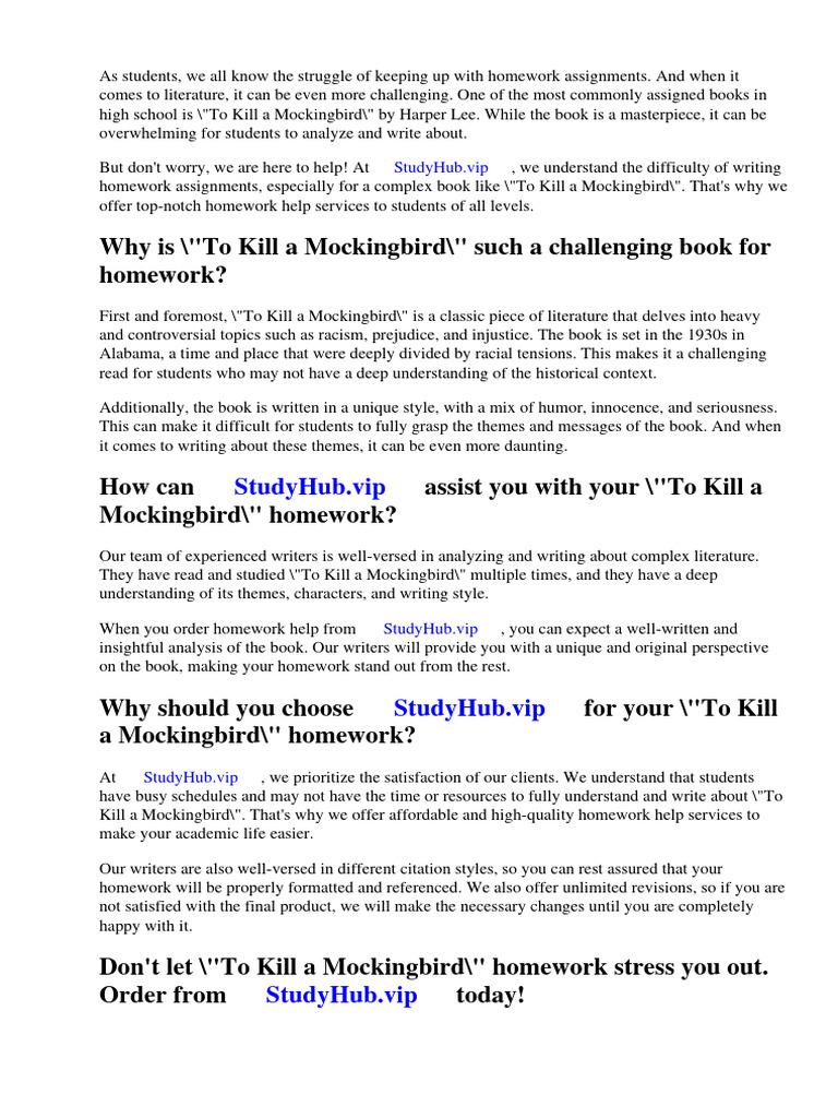 Homework Help To Kill A Mockingbird | PDF | To Kill A Mockingbird ...