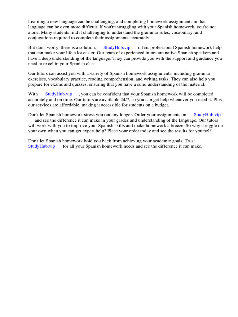 Spanish Homework | Download Free PDF | Homework | Reading Comprehension