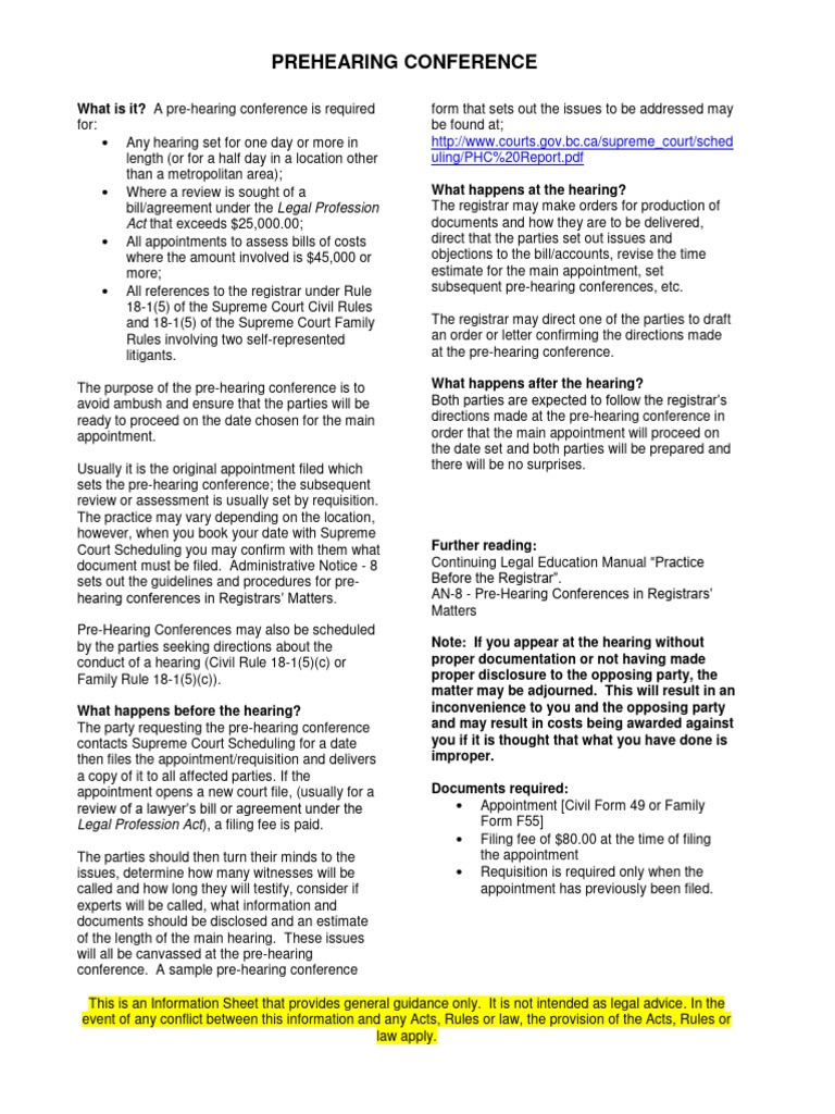 Pre Hearing Conference | Download Free PDF | Discovery (Law) | Judiciaries