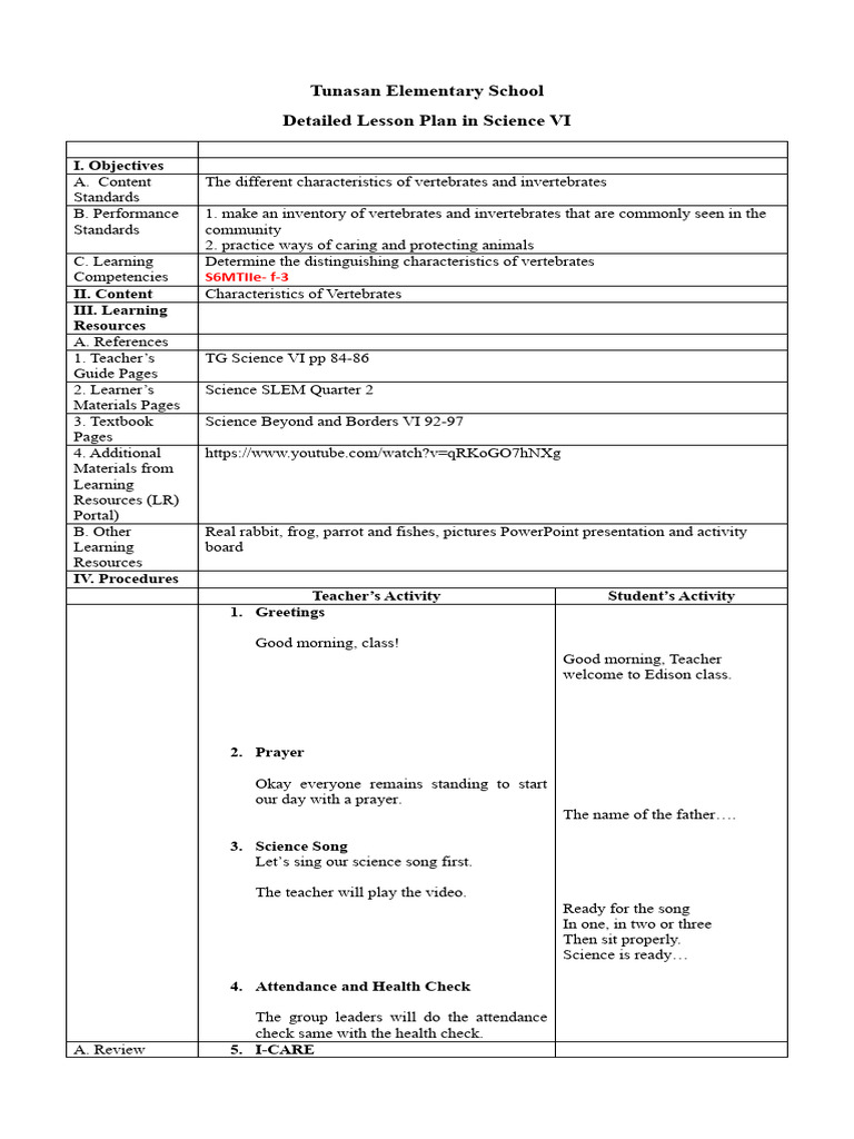 Pre Demo Lesson Plan 6 | Download Free PDF | Zoology