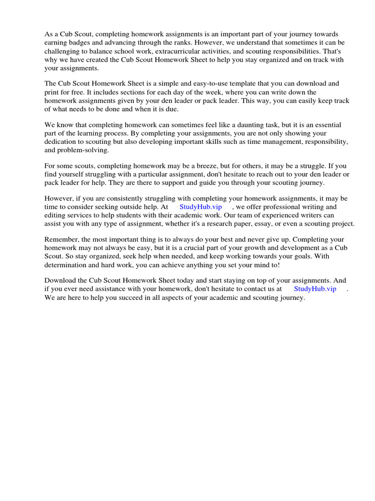 Cub Scout Homework Sheet | PDF | Scouting | Civic Engagement