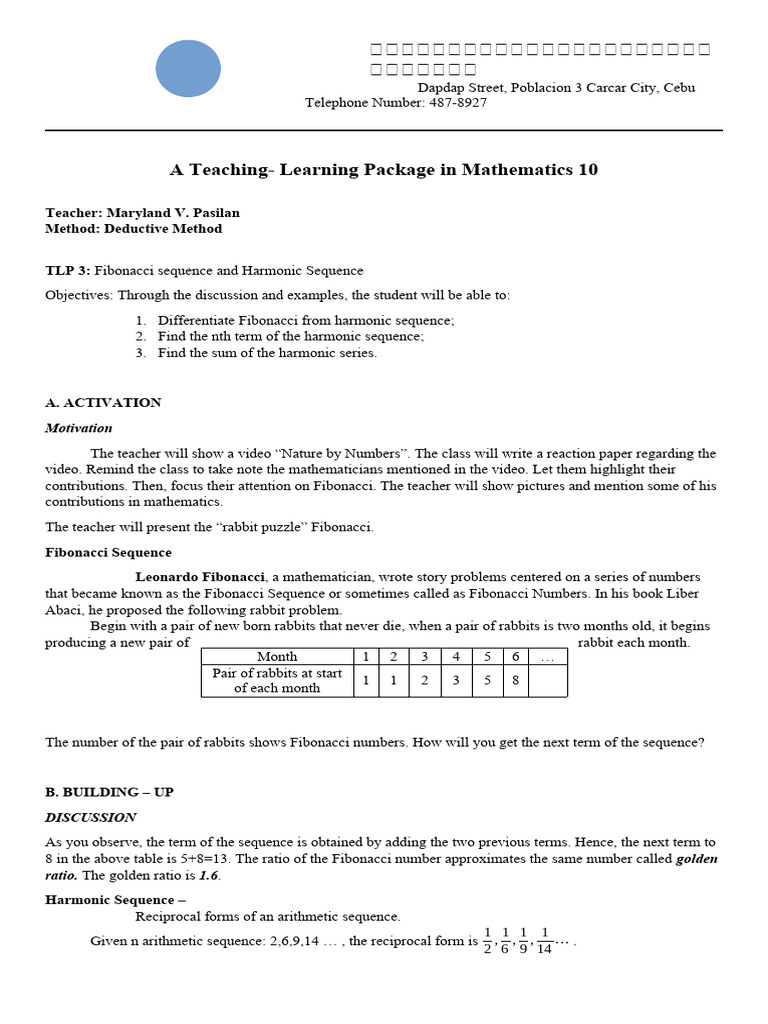 TLP 3 Fibonacci and Harmonic Sequence | Download Free PDF | Mean | Arithmetic