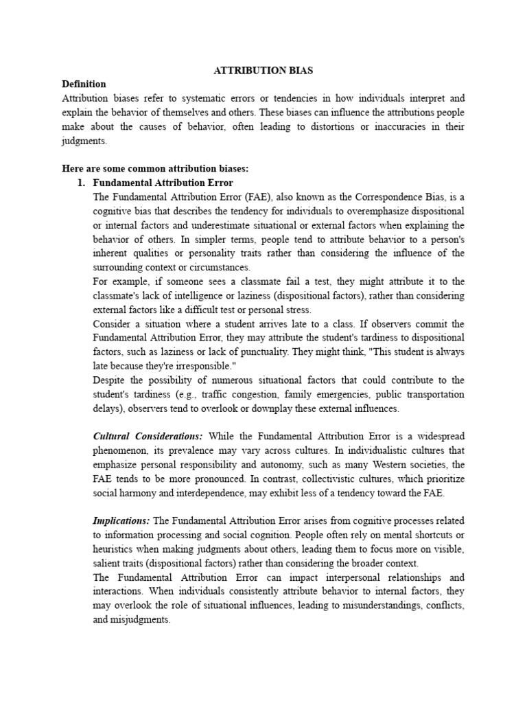 Attribution Bias | PDF | Cognition | Behavioural Sciences