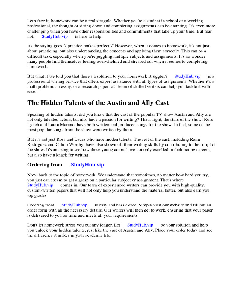 Homework and Hidden Talents Austin and Ally Cast | PDF | Homework