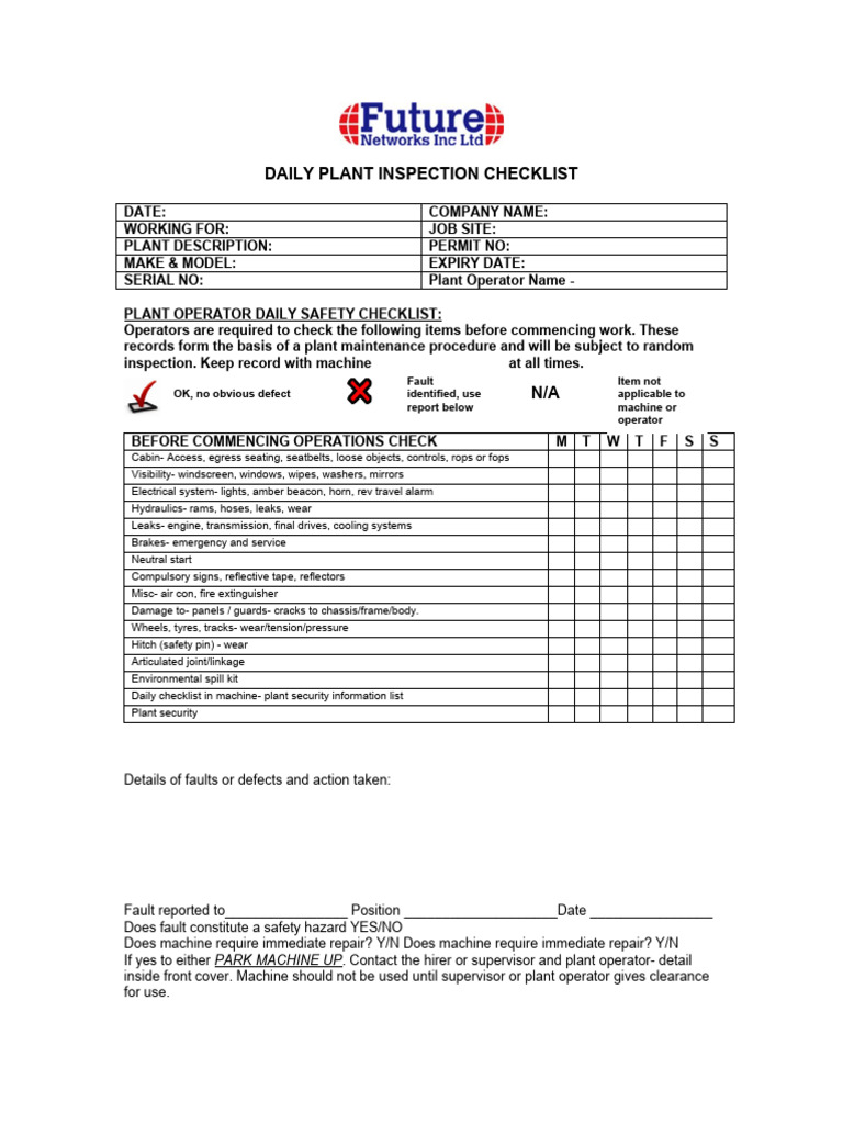 Daily Plant Inspection Checklist | PDF | Business | Computers