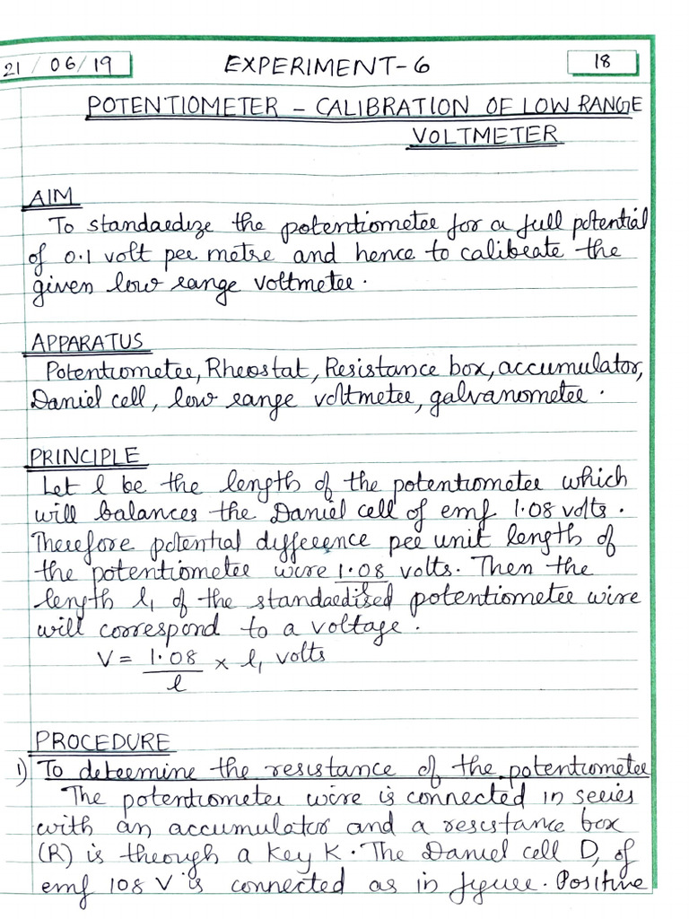 Potentiometer Calibration of Low Range Voltage | PDF | Electrical ...