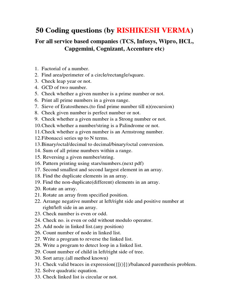 Coding Prep for Service Companies | PDF | Numbers | String (Computer ...