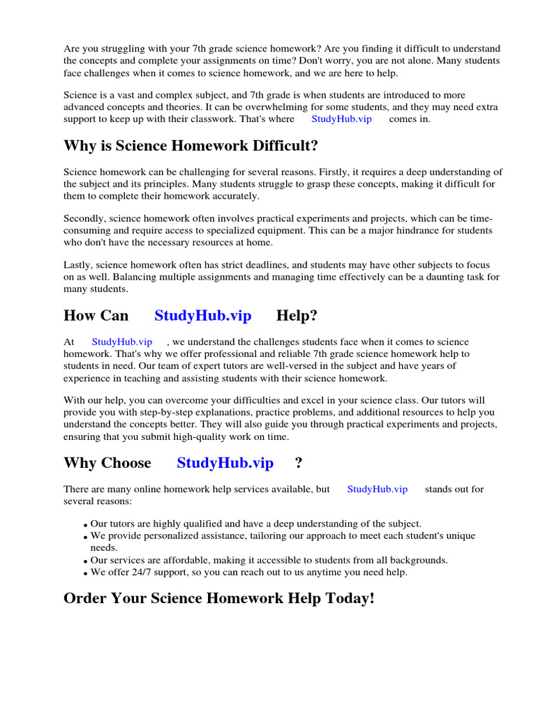 Science Homework Help 7th Grade | PDF | Science | Homework
