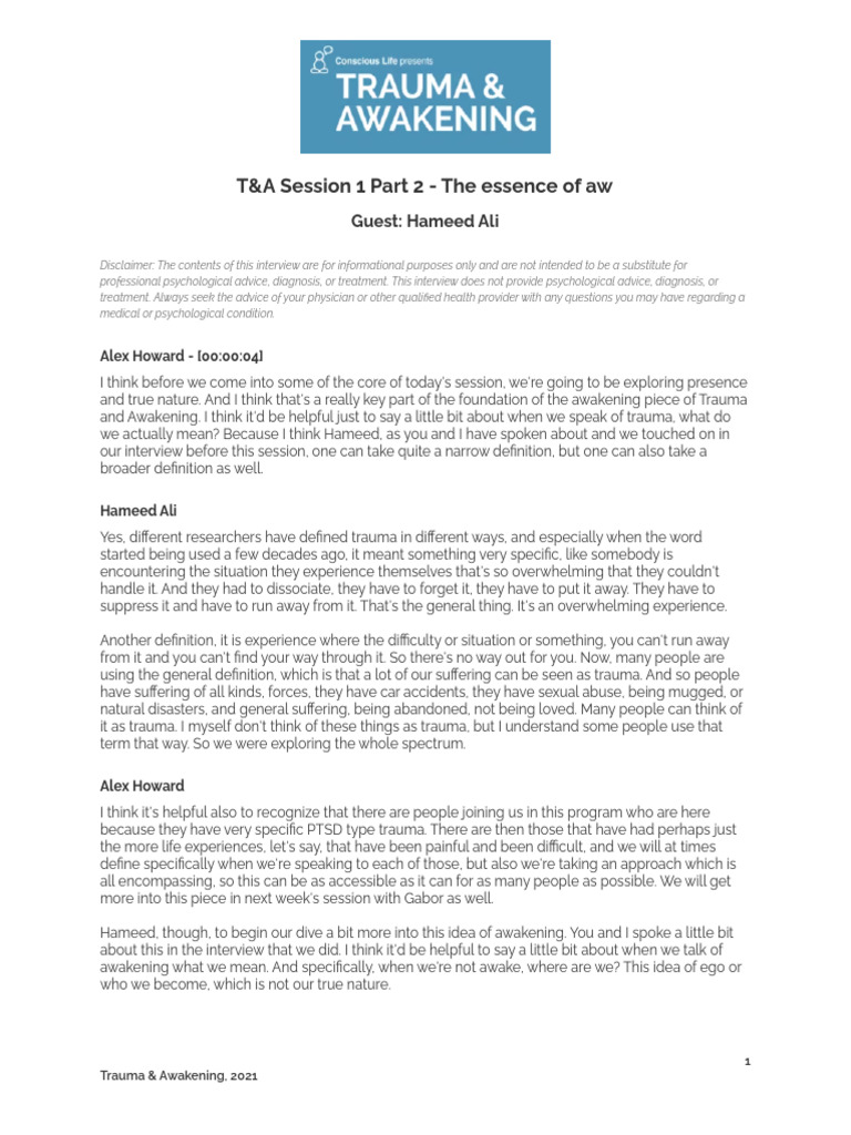 T&A Session 1 Part 2 - The Essence of Aw | PDF | Shame | Consciousness