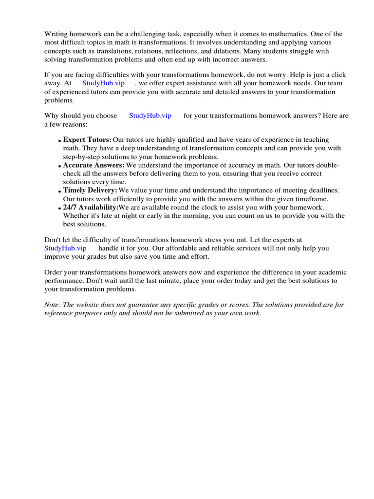 Transformations Homework Answers | PDF | Algebra | Equations