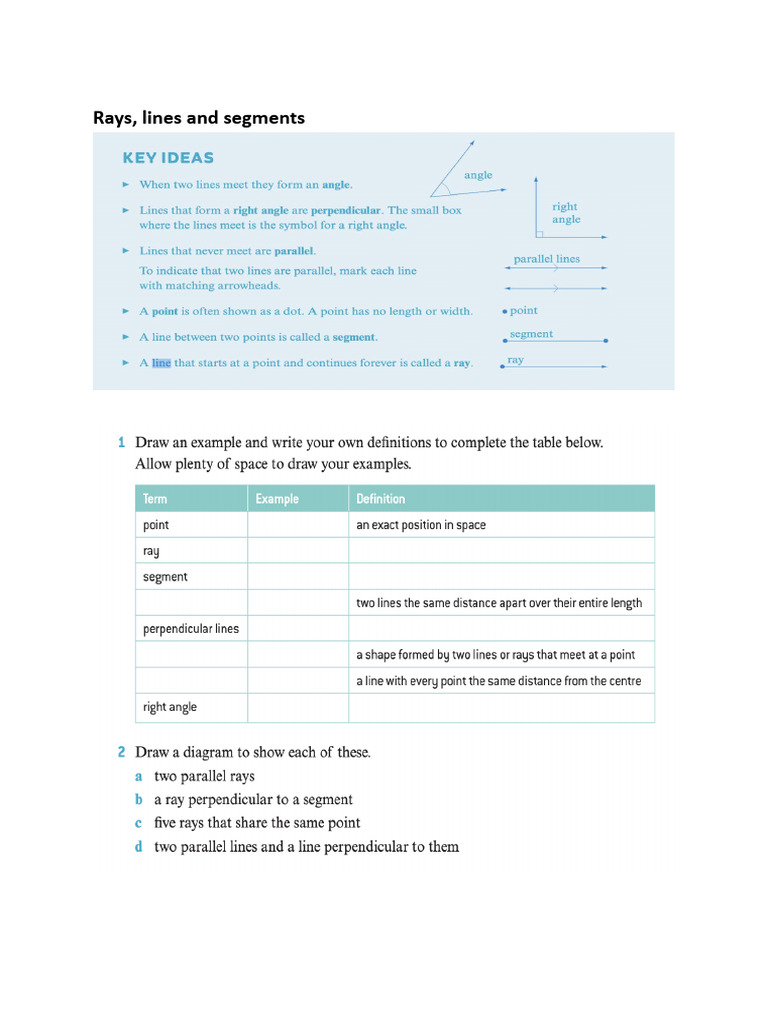 Rays, Lines, Line Segments and Angles | PDF | Science & Mathematics