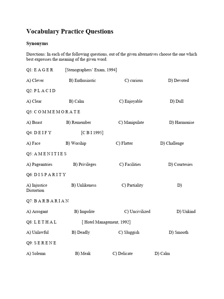Vocabulary Practice Questions | PDF | Interpretation (Philosophy ...