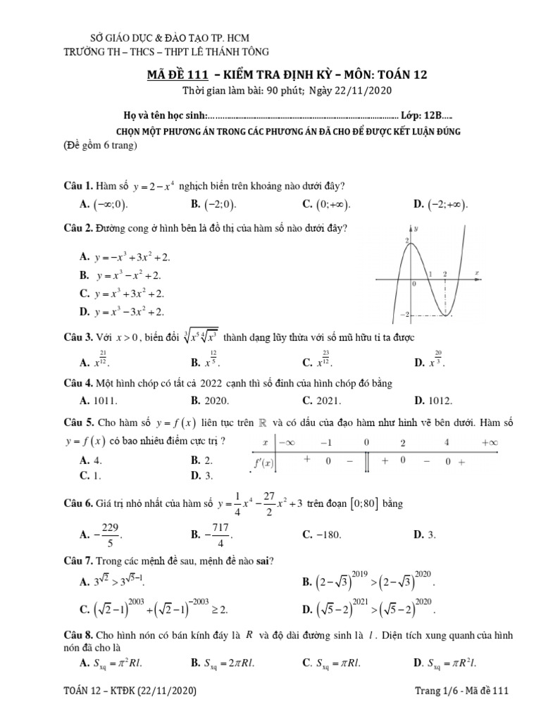22.11.2020 - TOÁN - ĐK - M111 (ĐỀ) | PDF