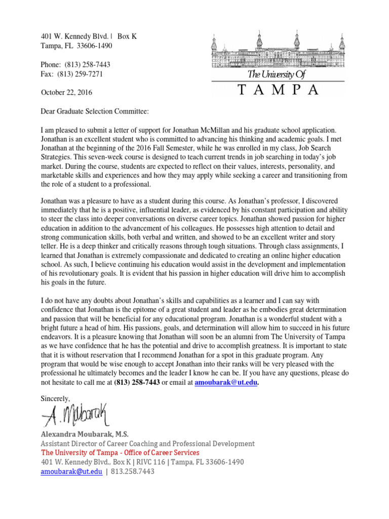 Letter of Recommendation Ms. Moubarak - Jonathan | PDF | Learning | Cognition