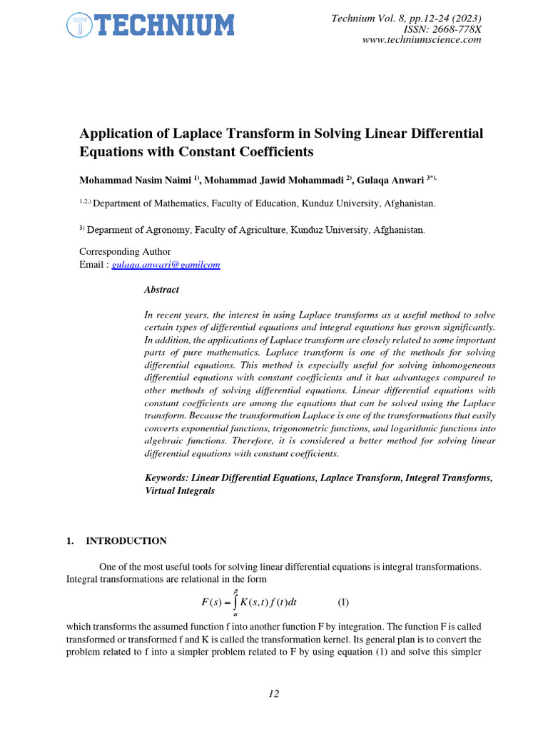 ID8565 | Download Free PDF | Equations | Laplace Transform