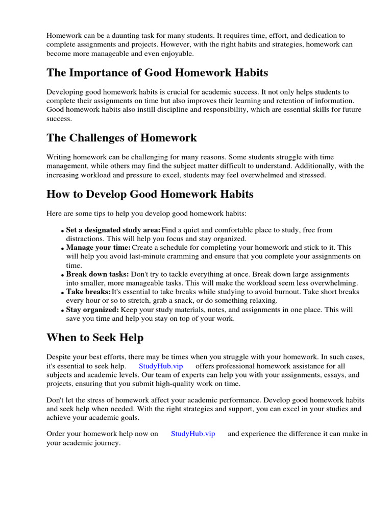 Good Homework Habits | PDF | Homework | Disciplines
