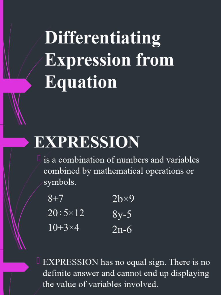 Lesson 3differentiating Expression From Equation | PDF | Equations | Variable (Mathematics)