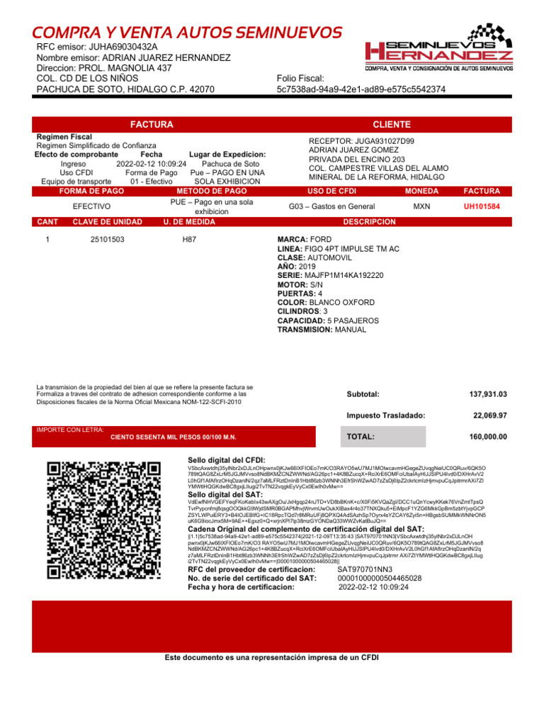 Refactura Ford Figo 2019 | PDF | Vehículo de motor | Coche